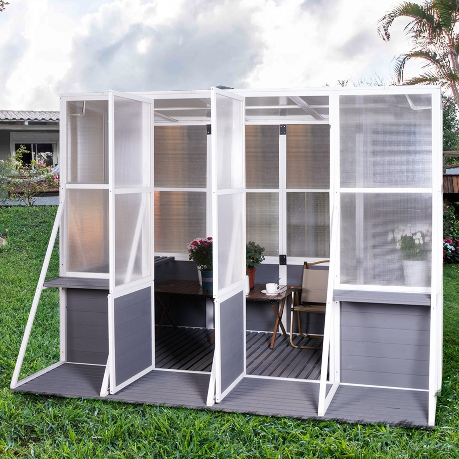 Wooden Lean-to Greenhouse For Outdoors, Heavy Duty Walk-in, For Winter